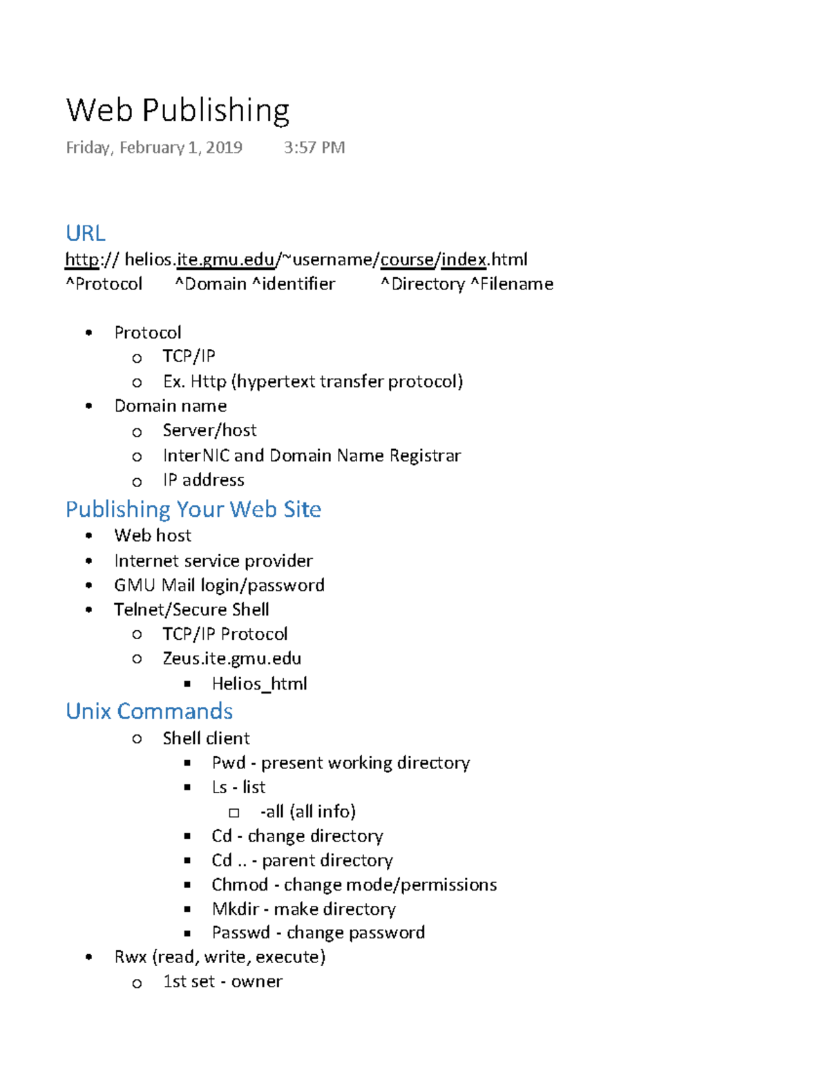 Web Publishing - notes on web publising - URL http:// helios.ite.gmu ...