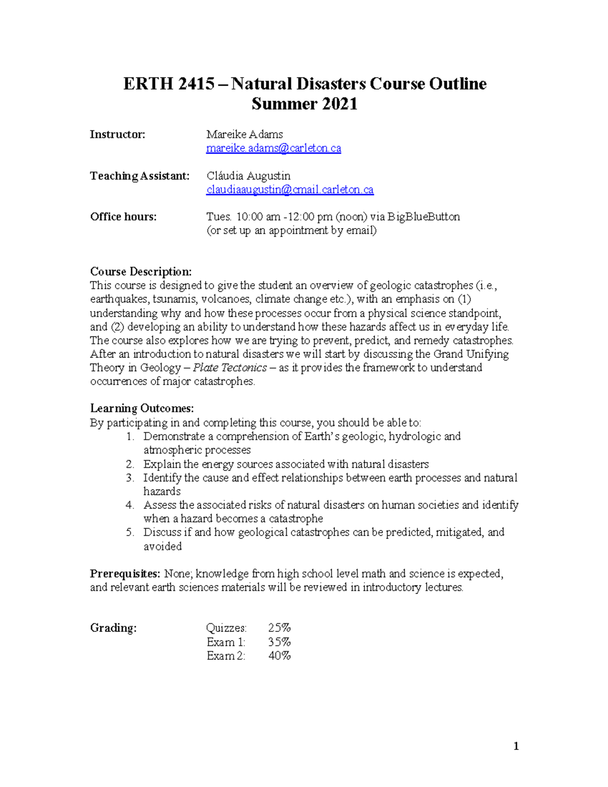 ERTH2415 Natural Disasters, course outline/description 2020/2021 - ERTH ...