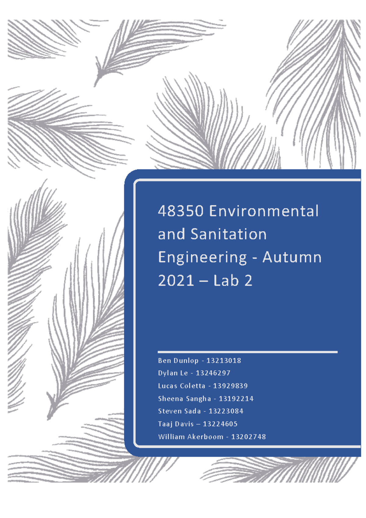 Assignment - Lab 2 - 48350 Environmental and Sanitation Engineering - Autumn 2021 – Lab 2 Ben D ...