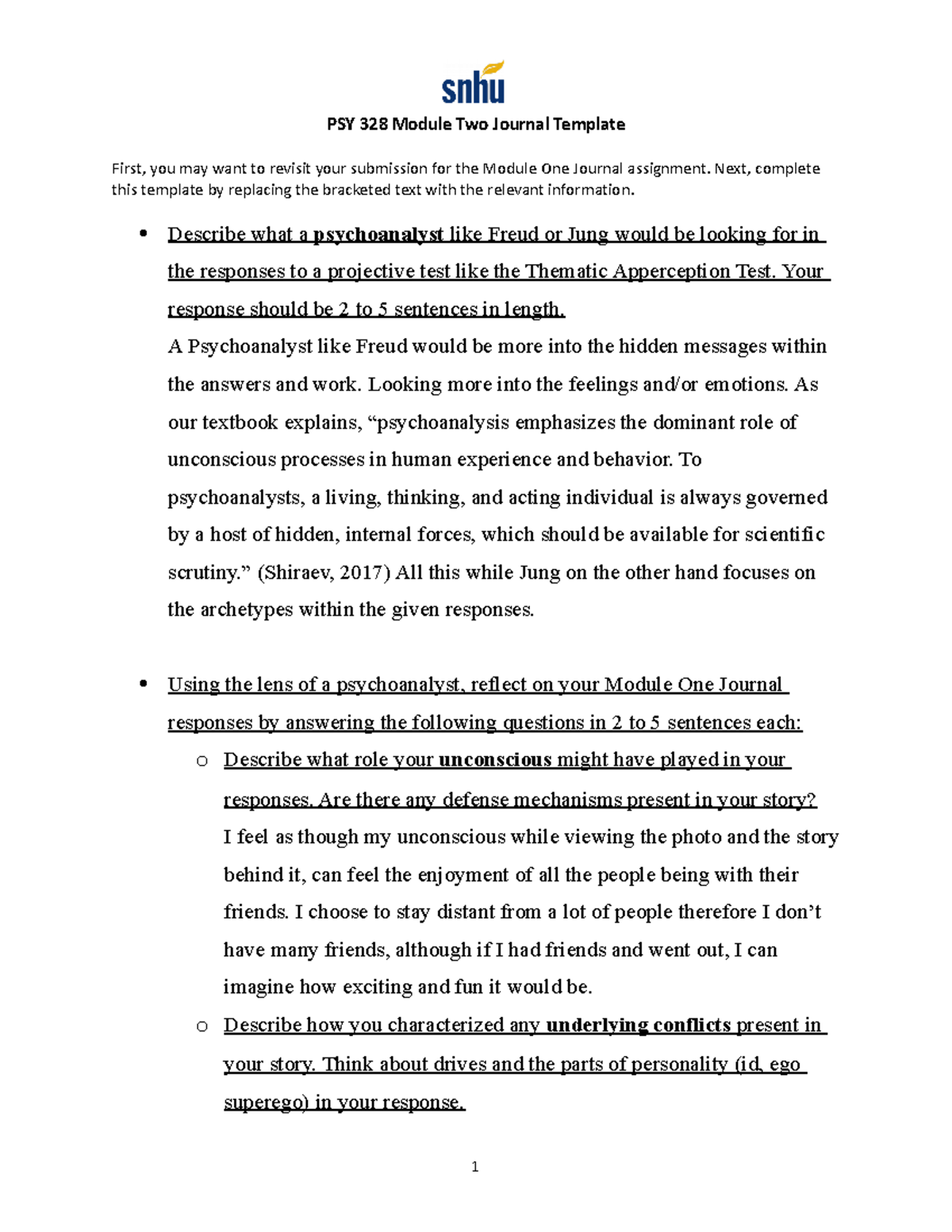 PSY 328 Module Two Journal Template done - PSY 328 Module Two Journal ...