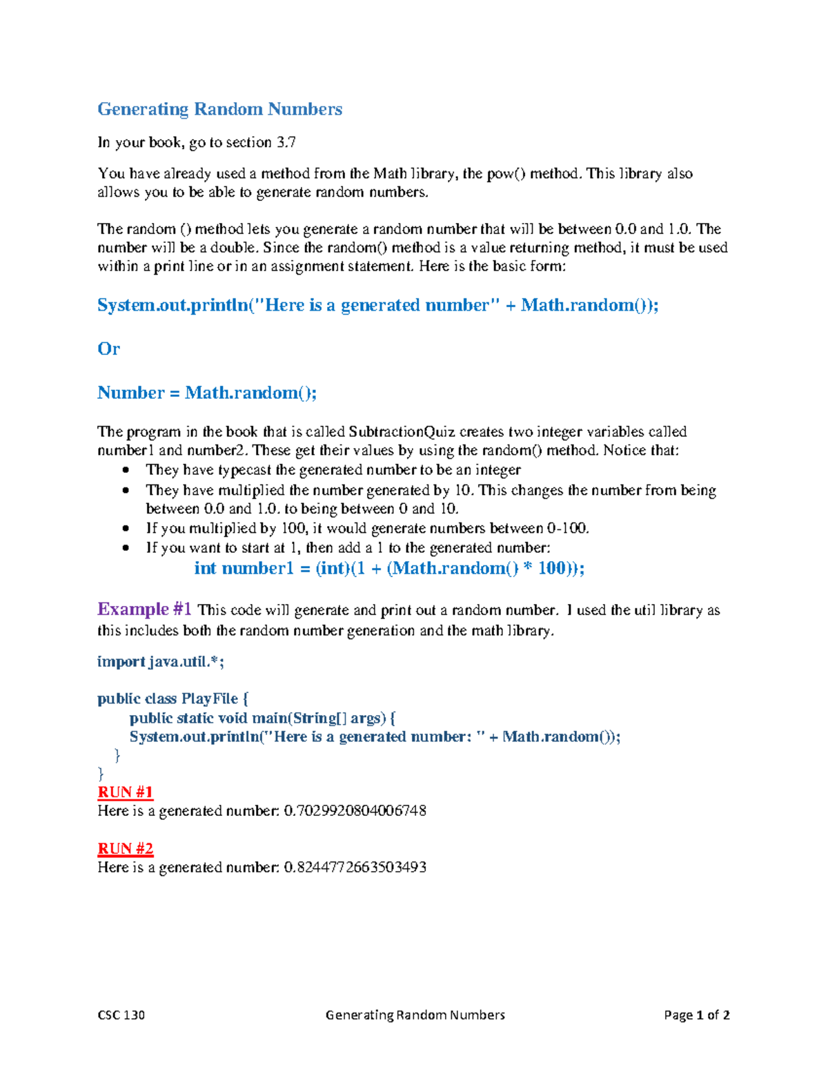 Generating Random Numbers You Have Already Used A Method From The