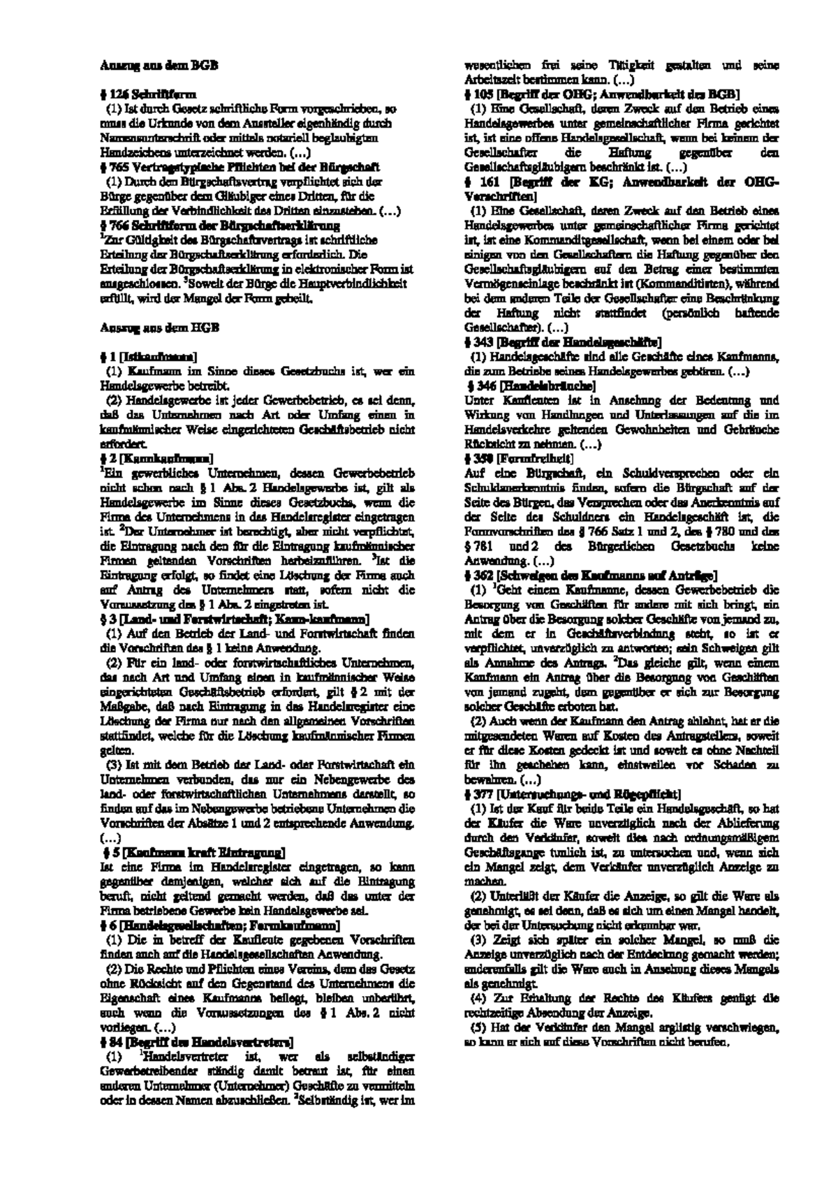 Gesetzestexte 1 Stunde - Privatrecht - Studocu