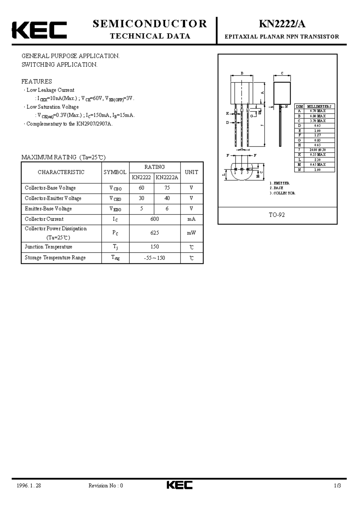 Datasheet - Datashet de componente - 1996. 1. 28 1/ SEMICONDUCTOR ...