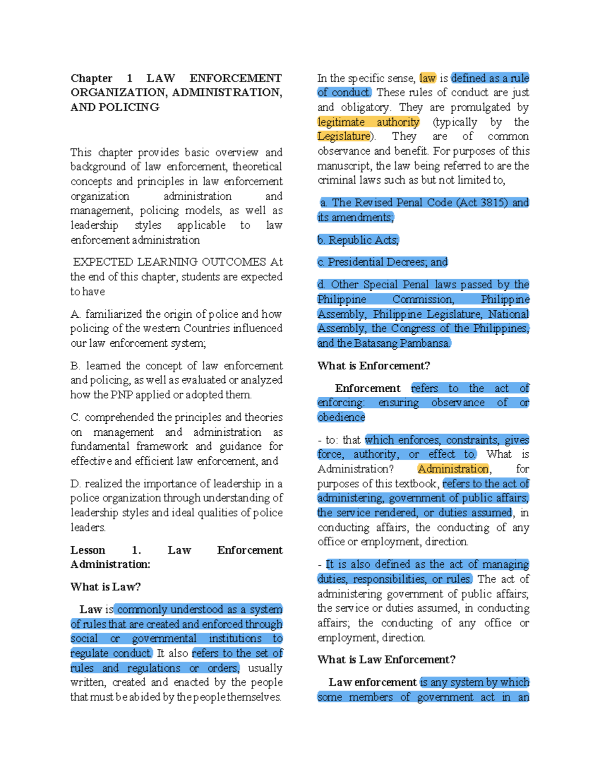 LEA-1 - Filipino - Chapter 1 LAW ENFORCEMENT ORGANIZATION ...