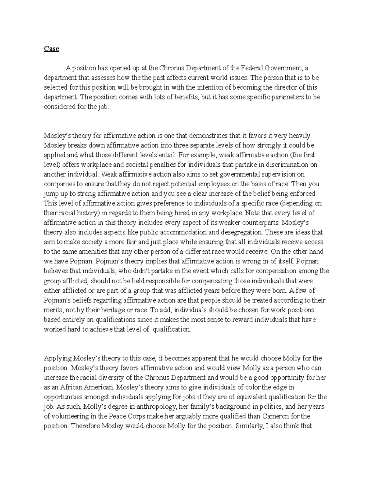 Affirmative Action Case - Case: A position has opened up at the Chronus ...