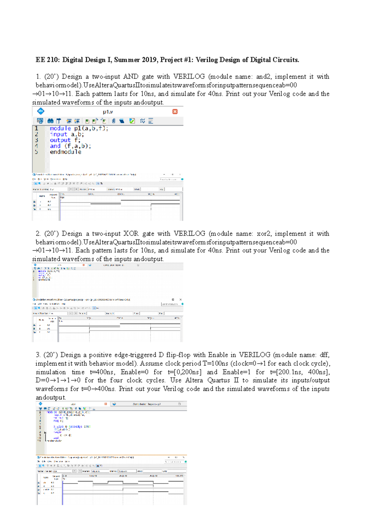 Exam 5 January 2019, questions - EE 210: Digital Design I, Summer 2019 ...