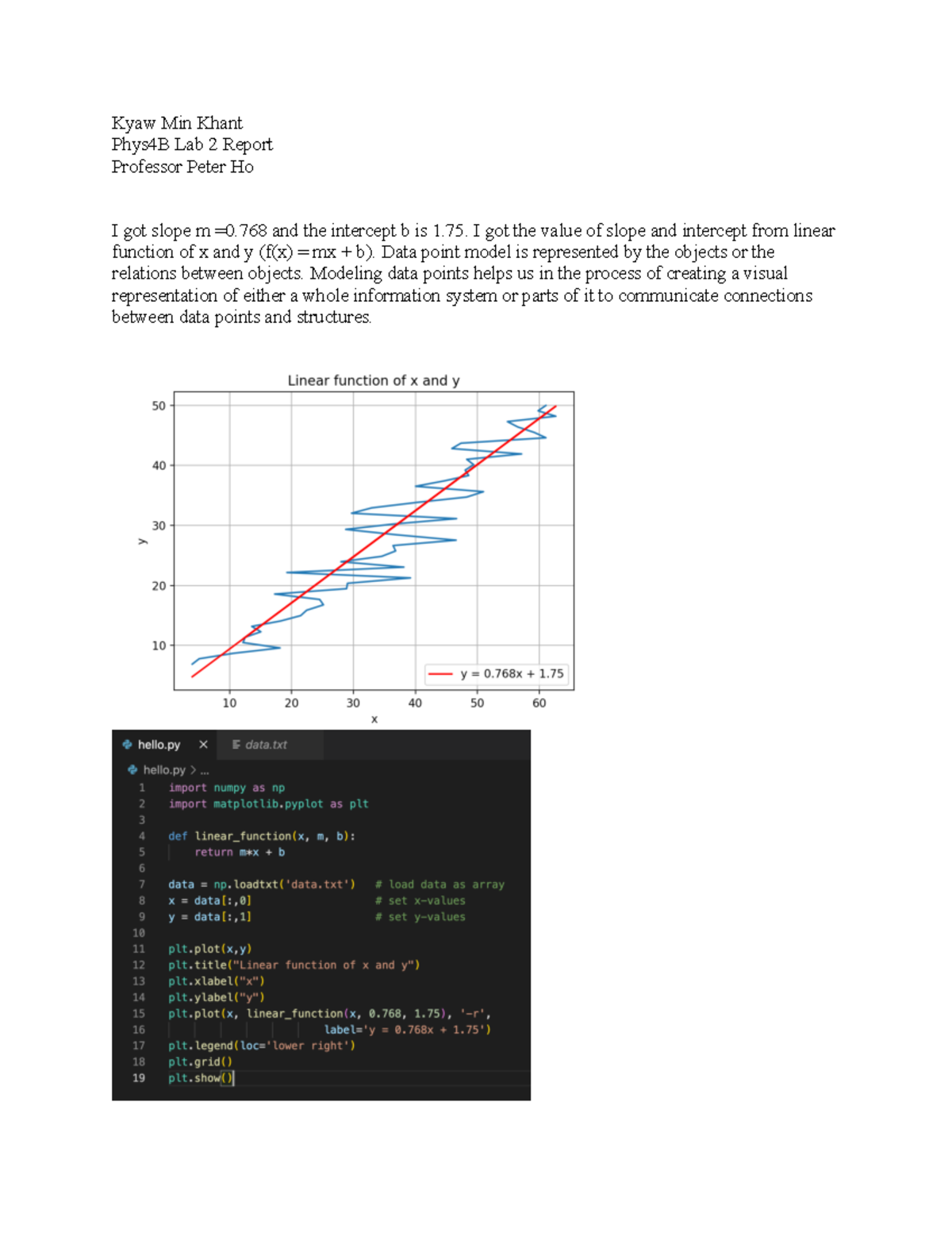 Phys 4B lab2 - Phys 4B lab2 the most easiest one - PHYS 4B - Kyaw Min ...