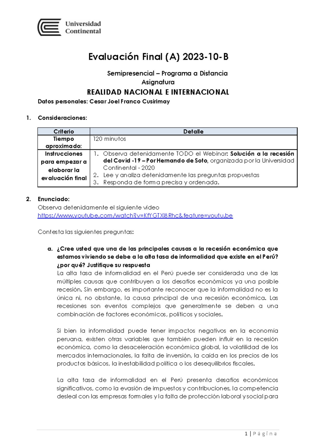 Evaluacion Final Realidad Nacional - Evaluación Final (A) 2023 - 10 - B Semipresencial ...
