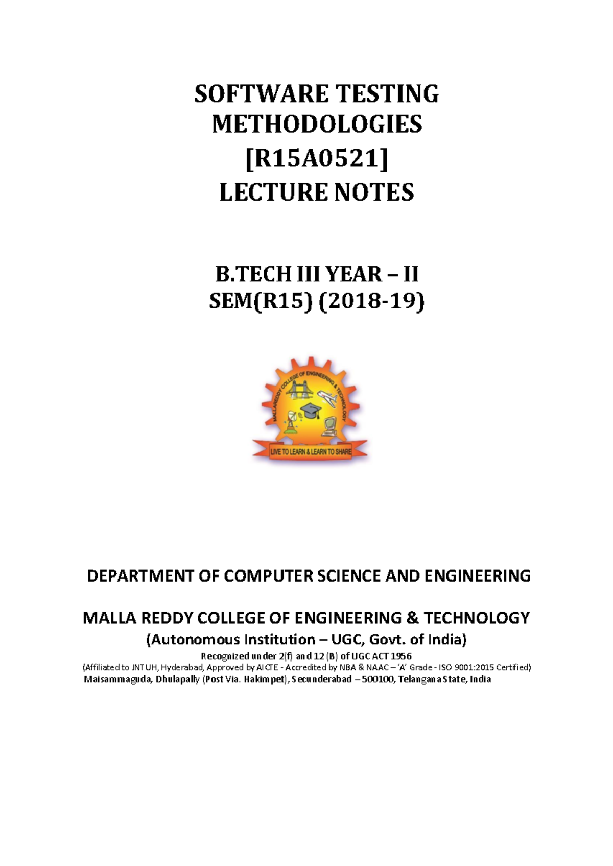 Software Testing Methodologies - SOFTWARE TESTING METHODOLOGIES ...