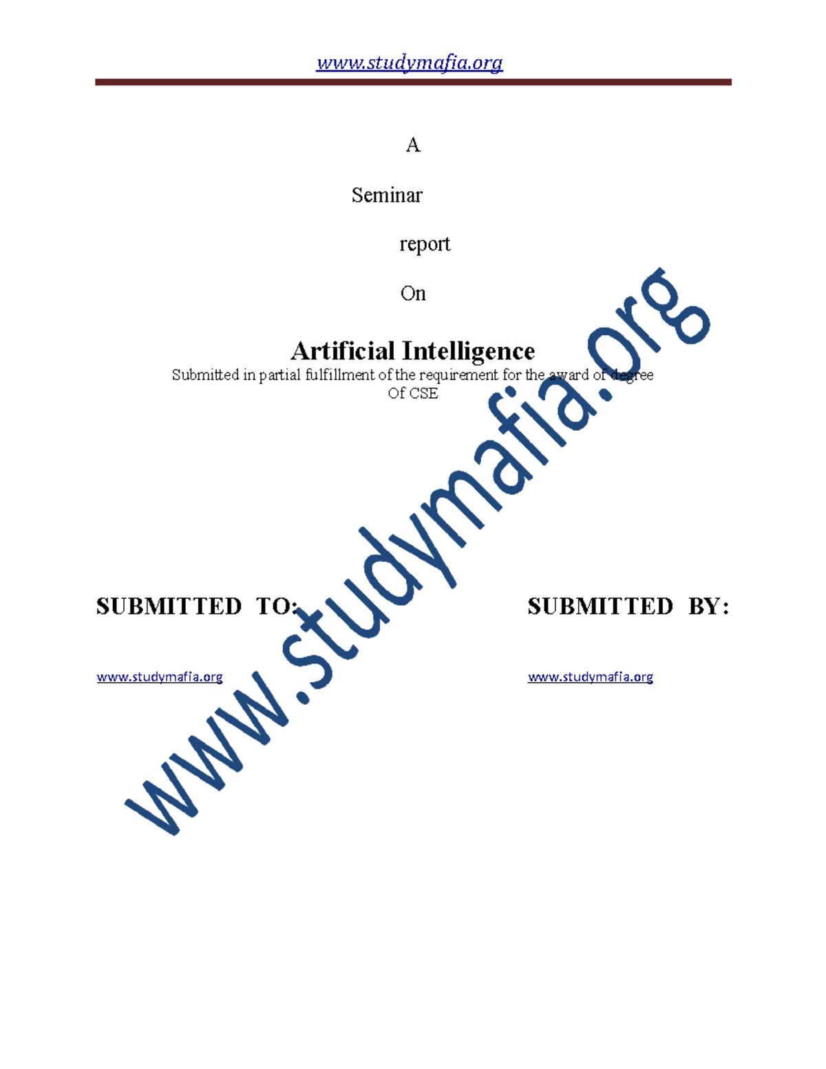 CSE Artificial Intelligence Report - studymafia A Seminar report On ...