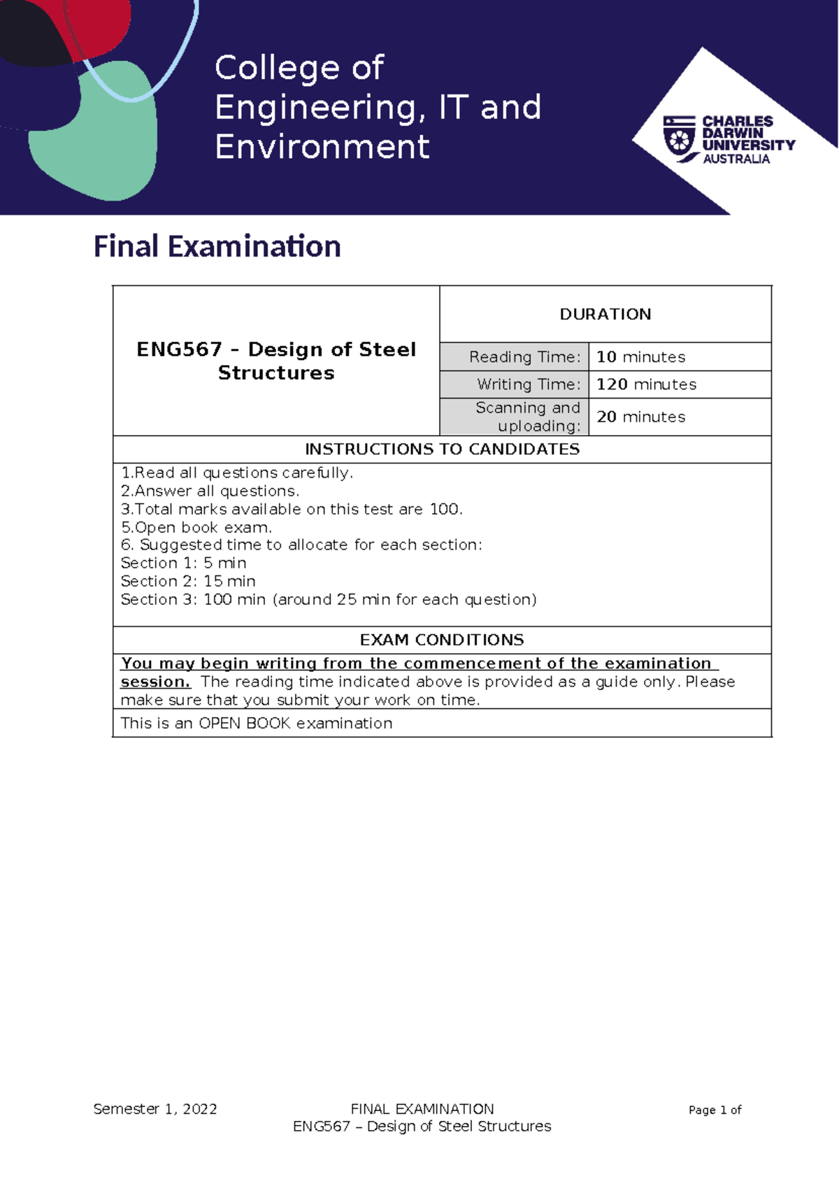 Final Test Solution - Lecture notes. - Final Examination ENG567 ... Final Test Solution - Lecture notes. - Final Examination ENG567 ...
