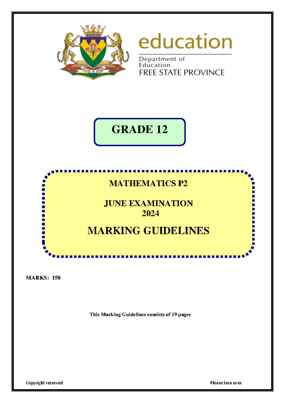 GR 12 Maths JUNE P2 Marking guideline - NSC MARKS: 150 This Marking ...