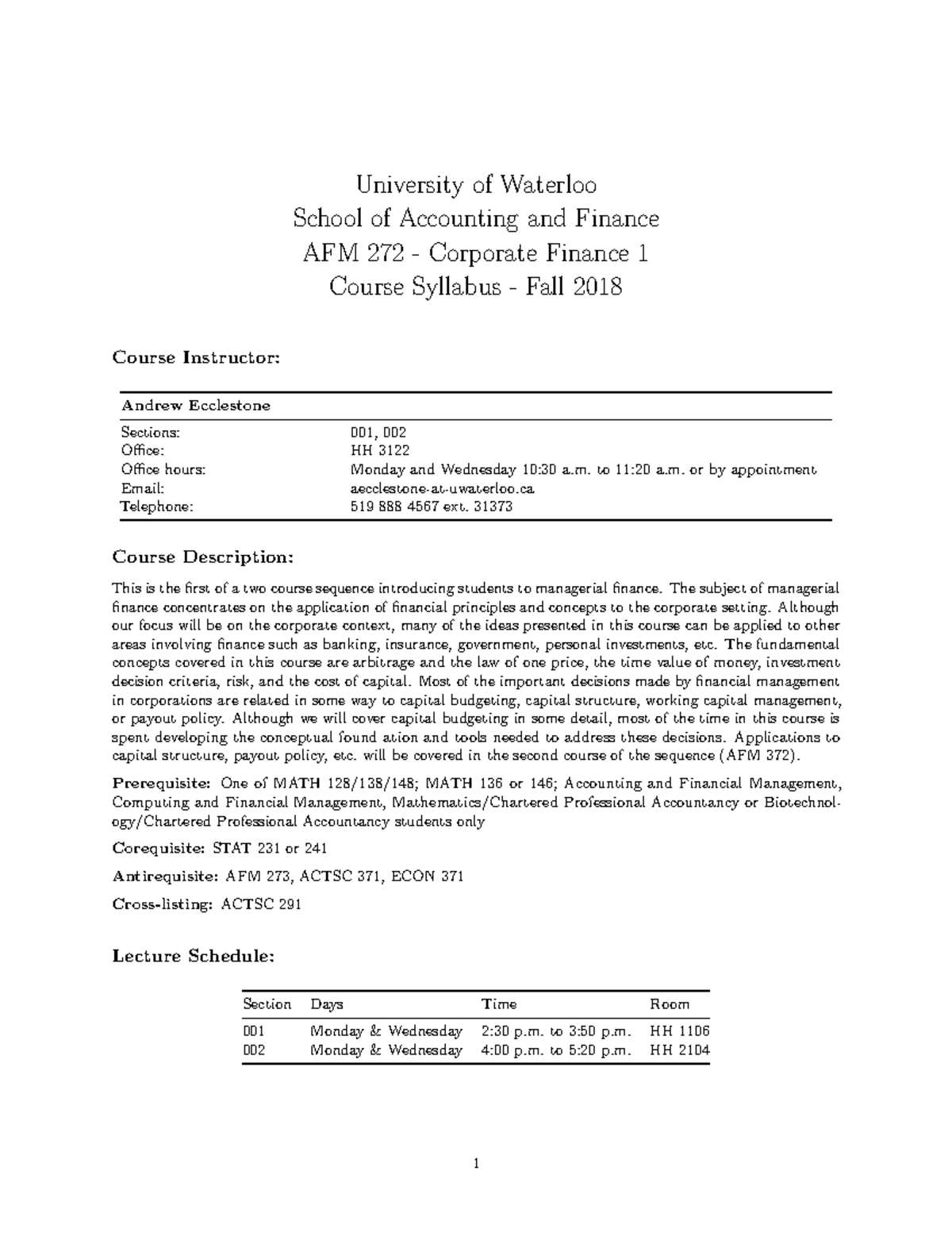 Afm272 syllabus - University of Waterloo School of Accounting and ...