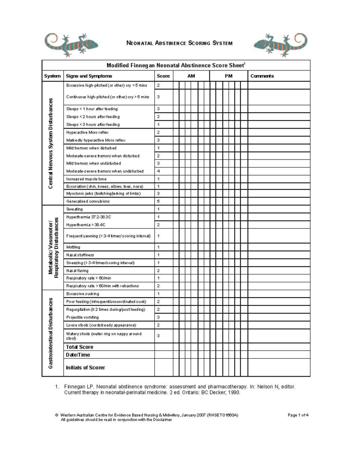 Maternity 2 - notes - System Signs and Symptoms Score AM PM Comments ...