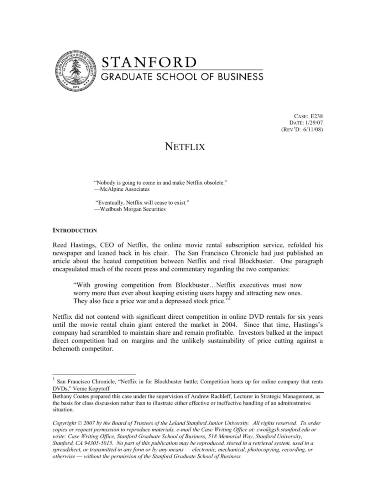 BSM 100 - Netflix Case - don't pay $8 for 15 pages you'll use once :3 ...