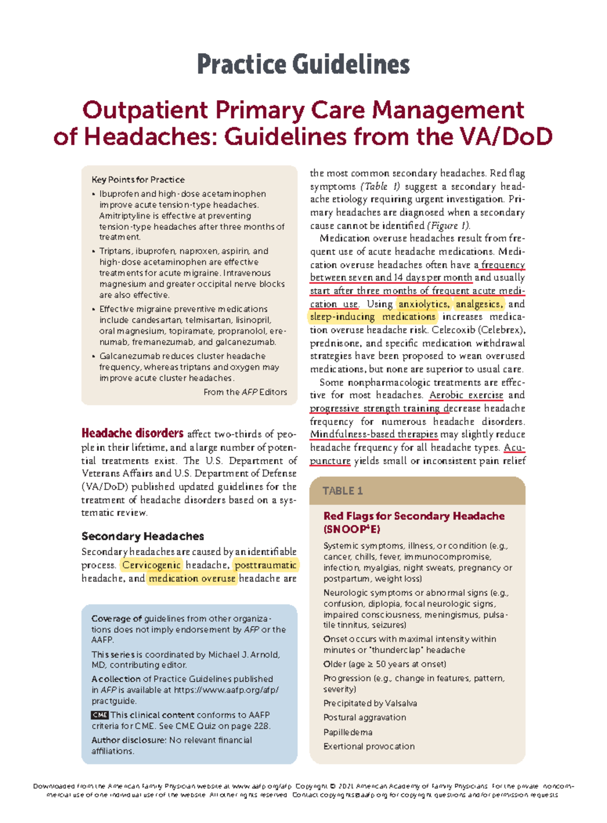 2021 AAFP Headache - 316 American Family Physician aafp/afp Volume 104 ...