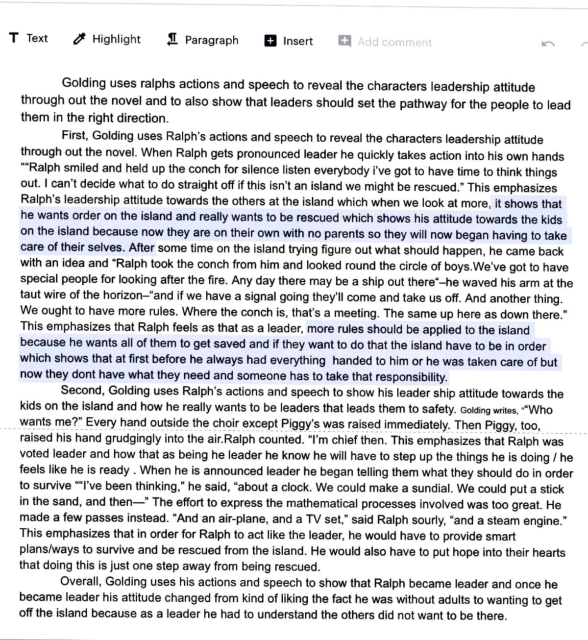 English essay 3 - T Text i? Highlight '1 Paragraph II Insert Q /\dd ...