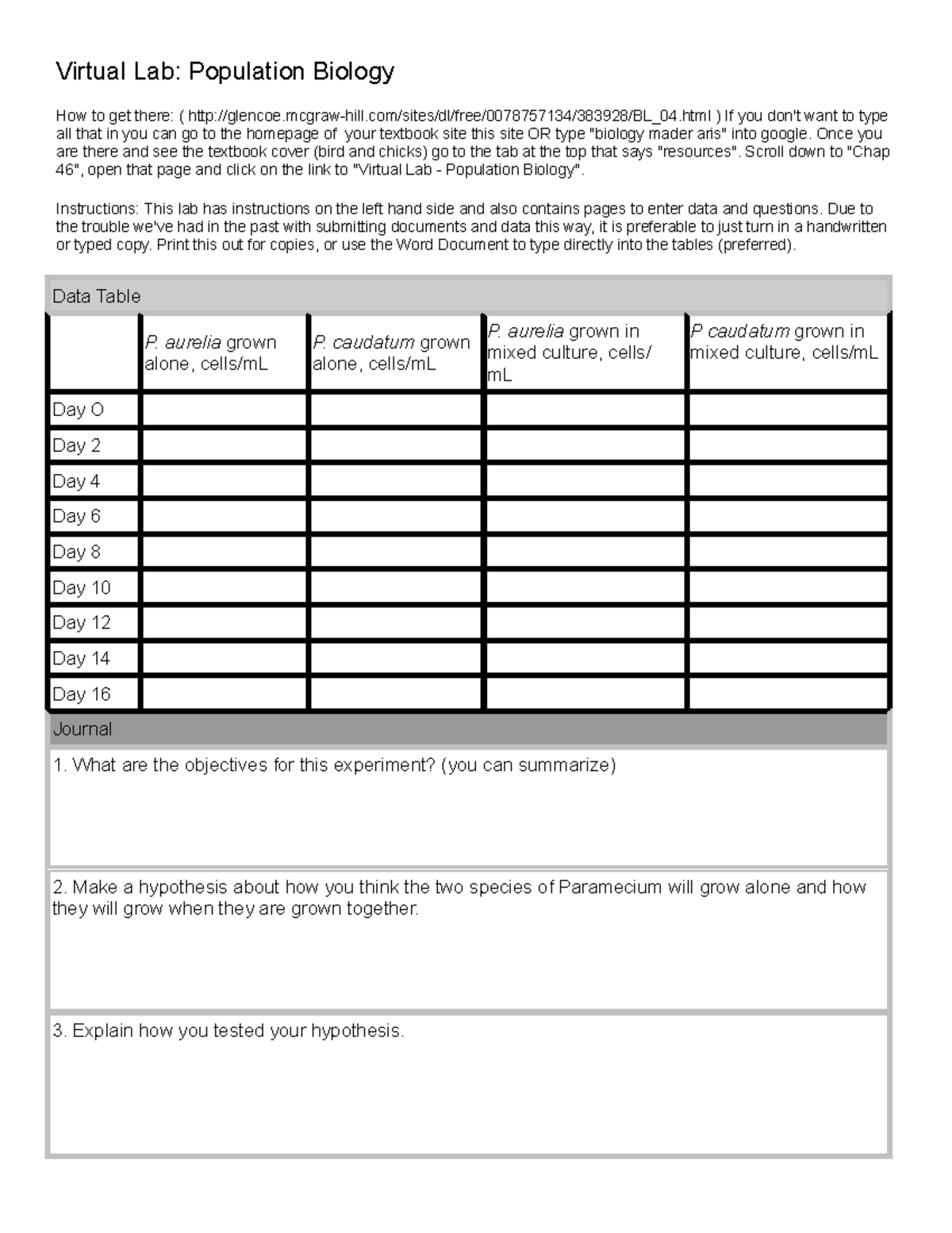 Virtual lab population - Virtual Lab: Population Biology How to get ...