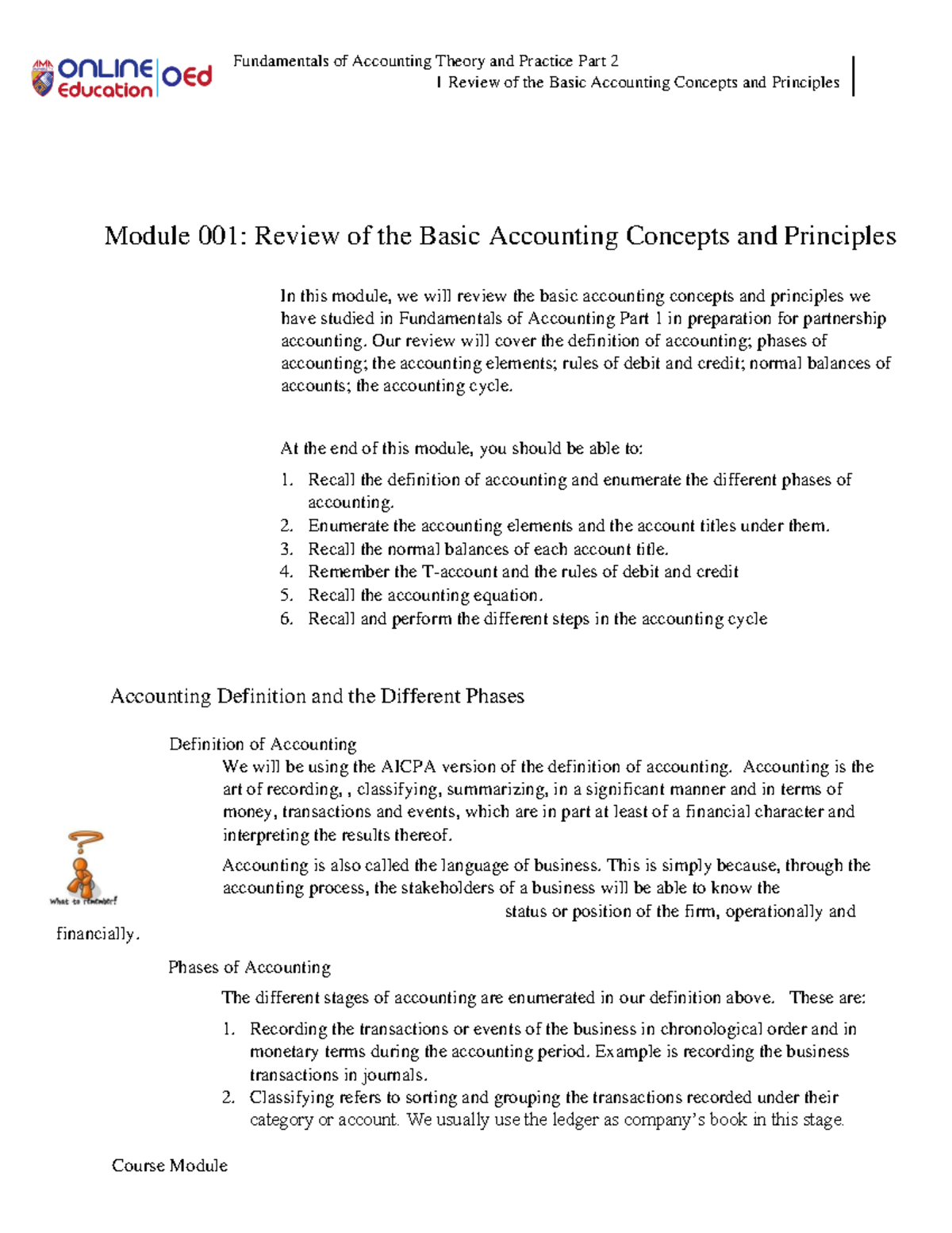 Fund W1-3 - Review - 1 Review of the Basic Accounting Concepts and Principles Course Module ...
