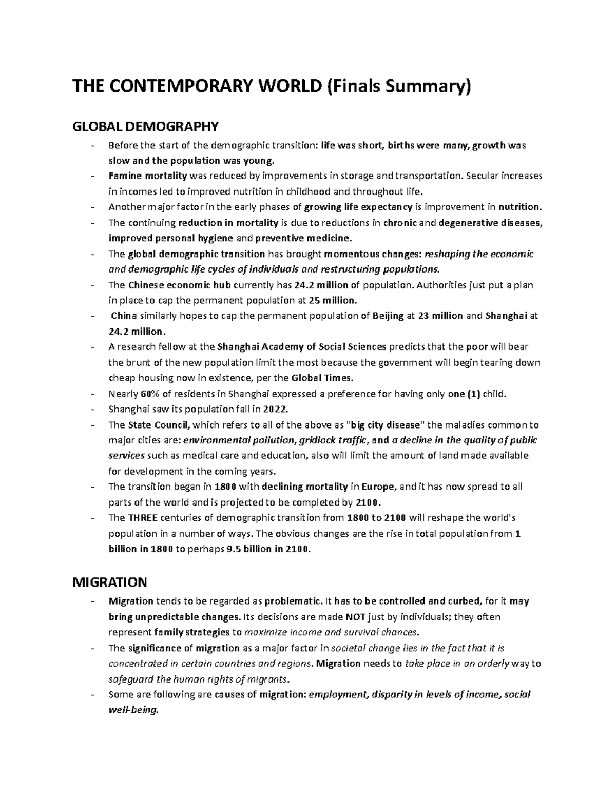 TCWD-Finals-Summary - notes - THE CONTEMPORARY WORLD (Finals Summary ...