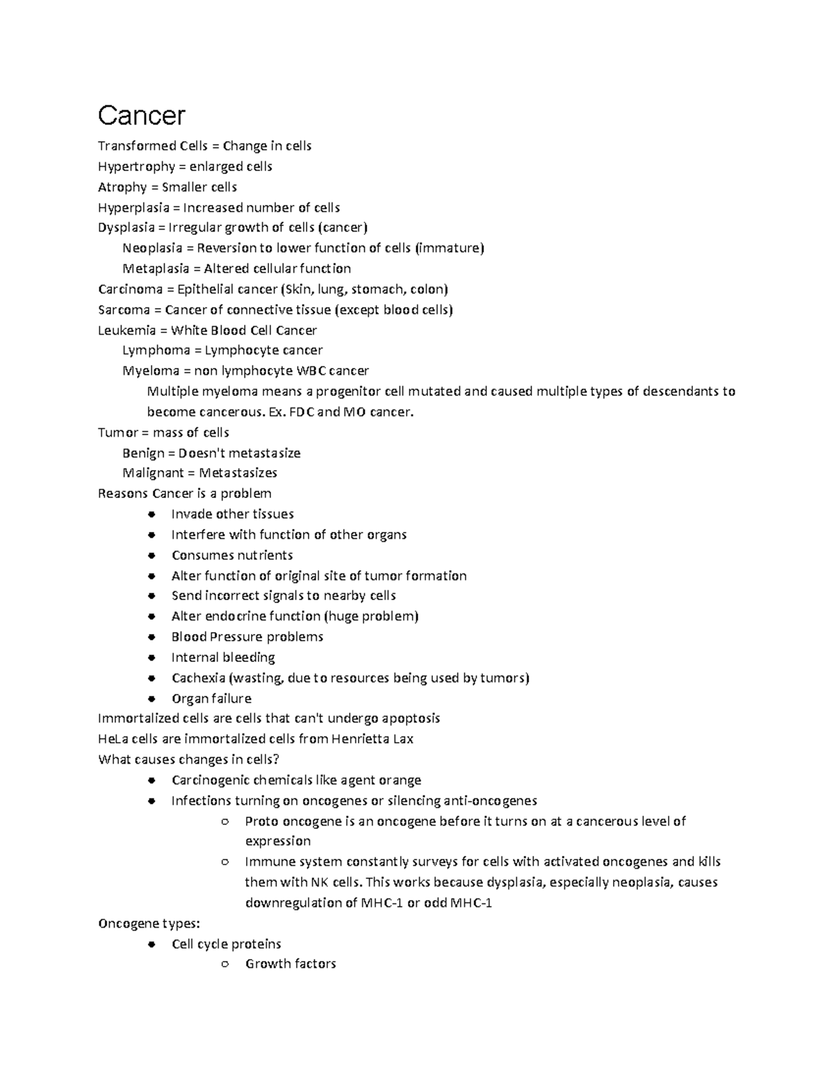 Cancer - Immunology Notes - Cancer Transformed Cells Change in cells ...