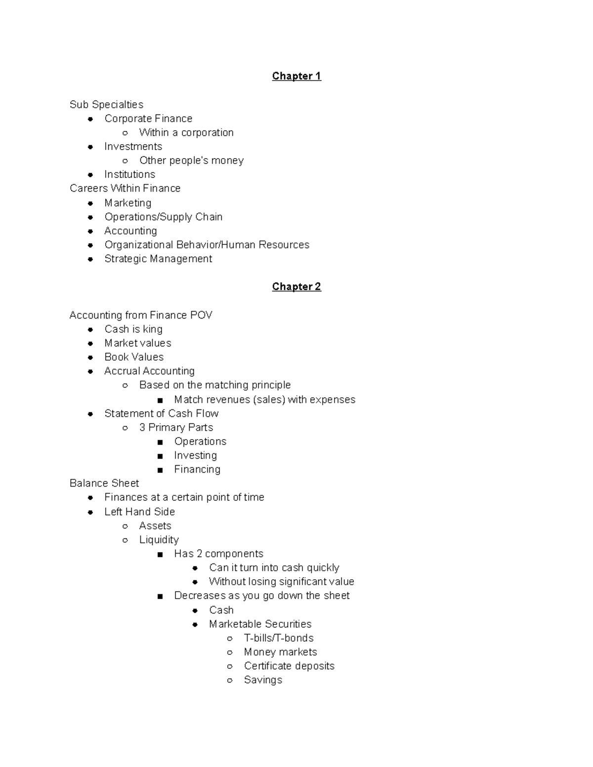 FIN 201 Notes - Chapter 1 Sub Specialties Corporate Finance Within a ...