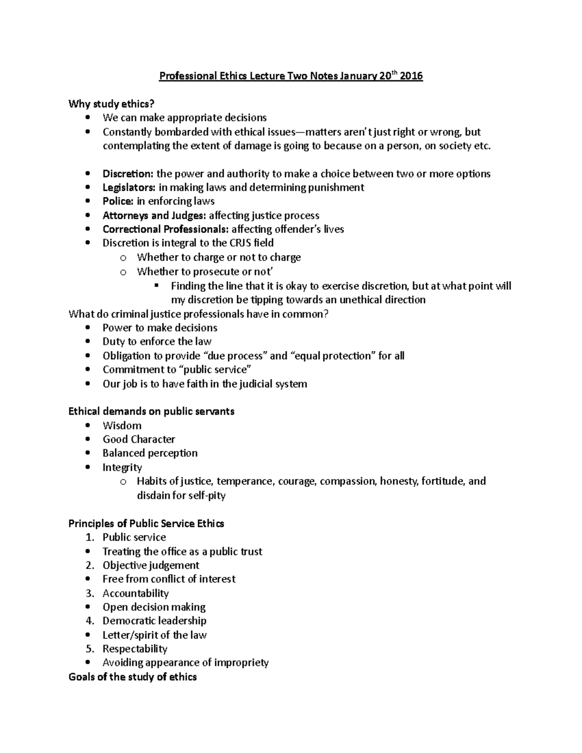 Lecture Two Professional Ethics Notes January 20th 2016 - Professional ...