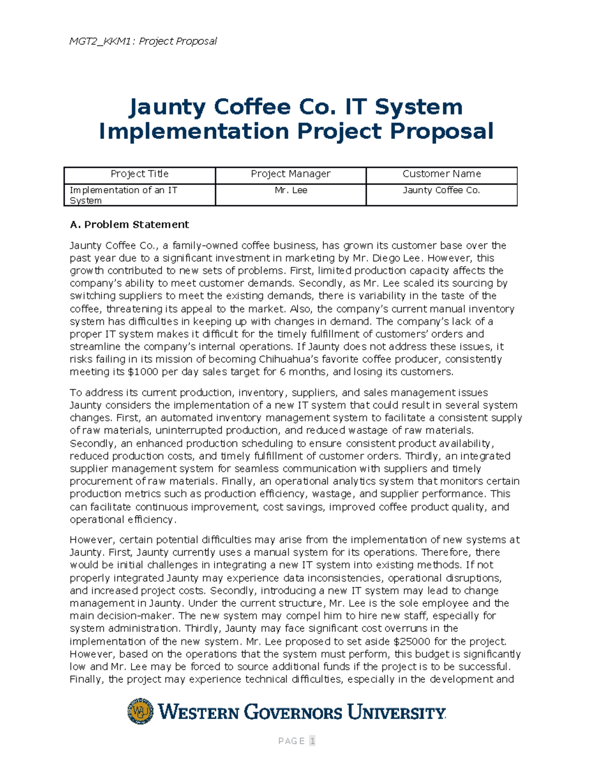 IT Plan For Jaunty Coffee Revised - MGT2_KKM1: Project Proposal Jaunty ...