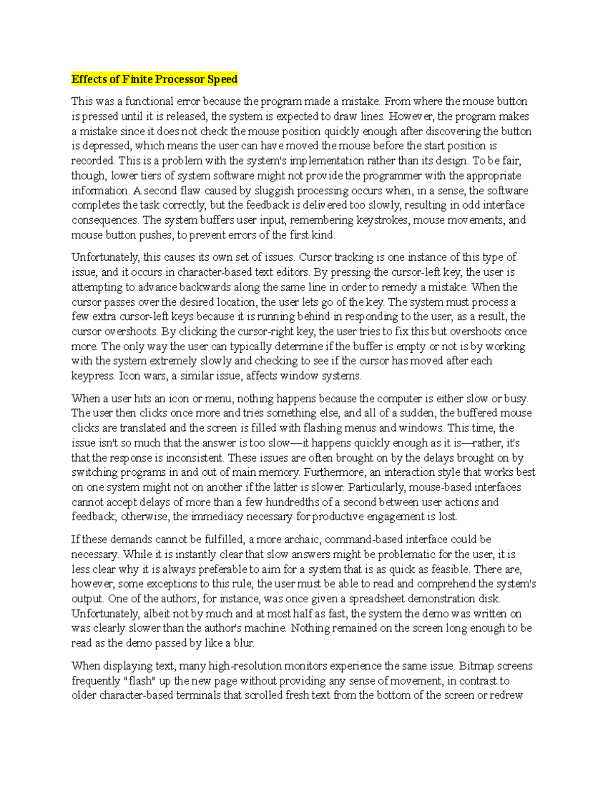 Effects of Finite Processor Speed - From where the mouse button is ...