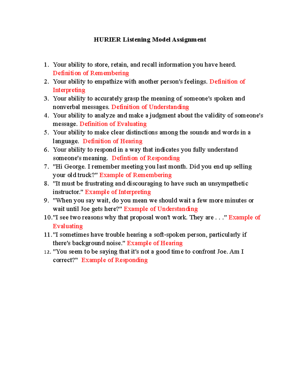 Hurier Listening Model Assignment - HURIER Listening Model Assignment ...