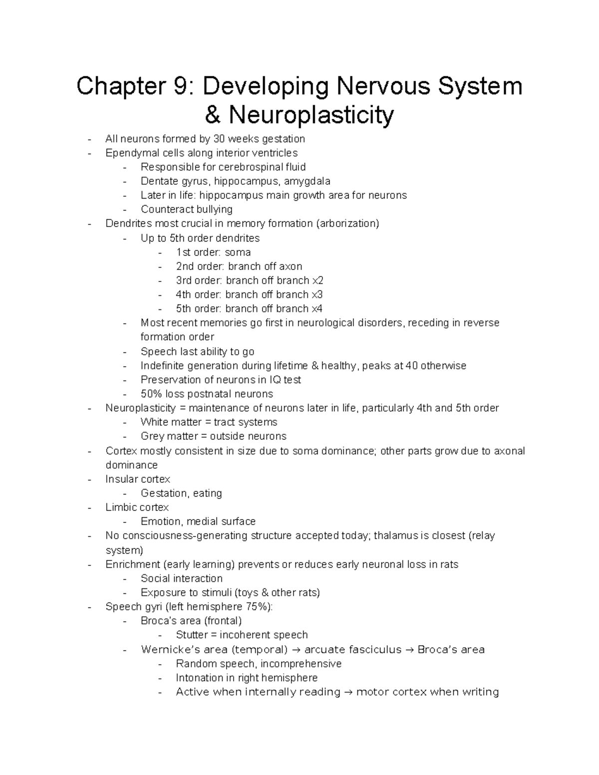 NSCI-2606 Chapter 9 Developing Nervous System & Neuroplasticity ...