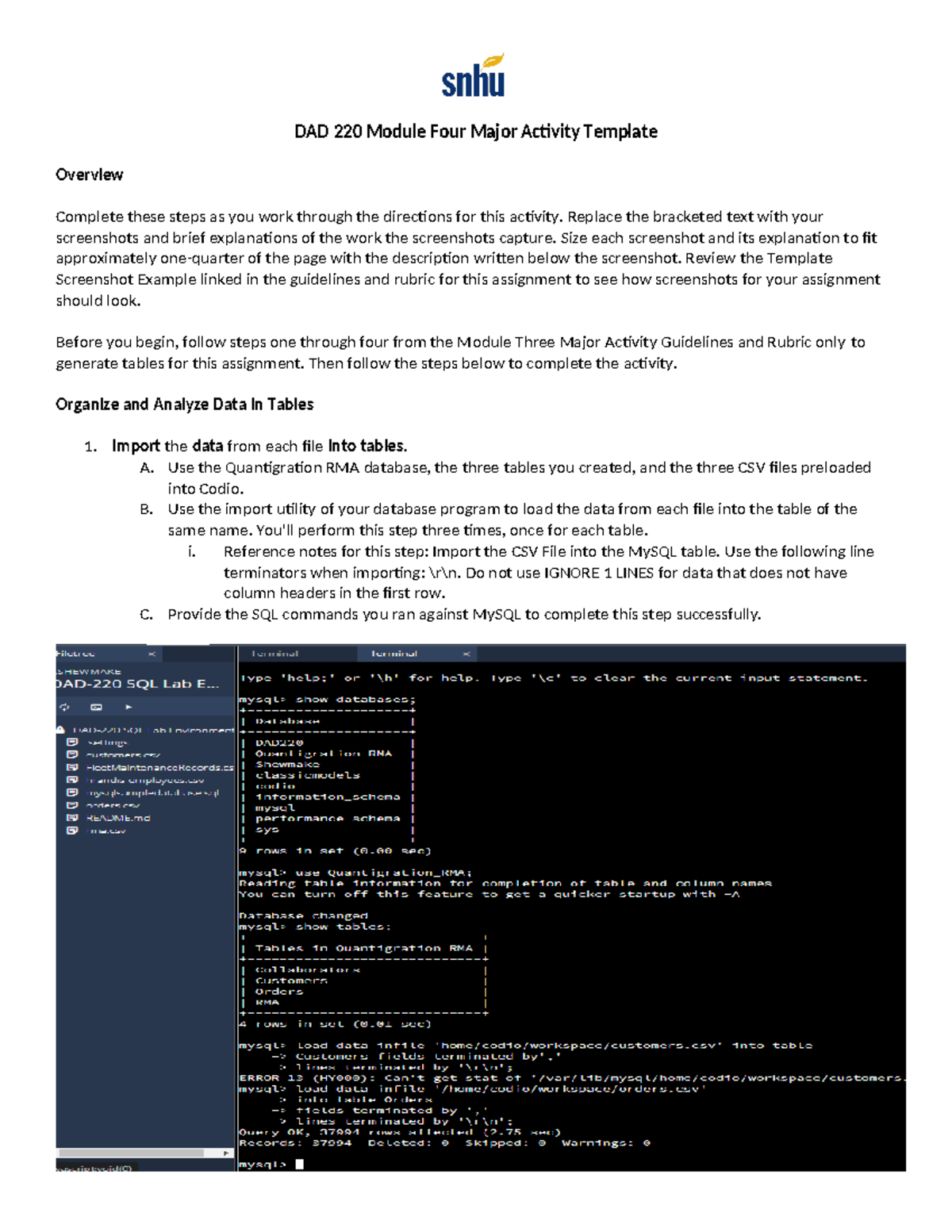 DAD 220 Module Four Major Activity A - Replace the bracketed text with ...