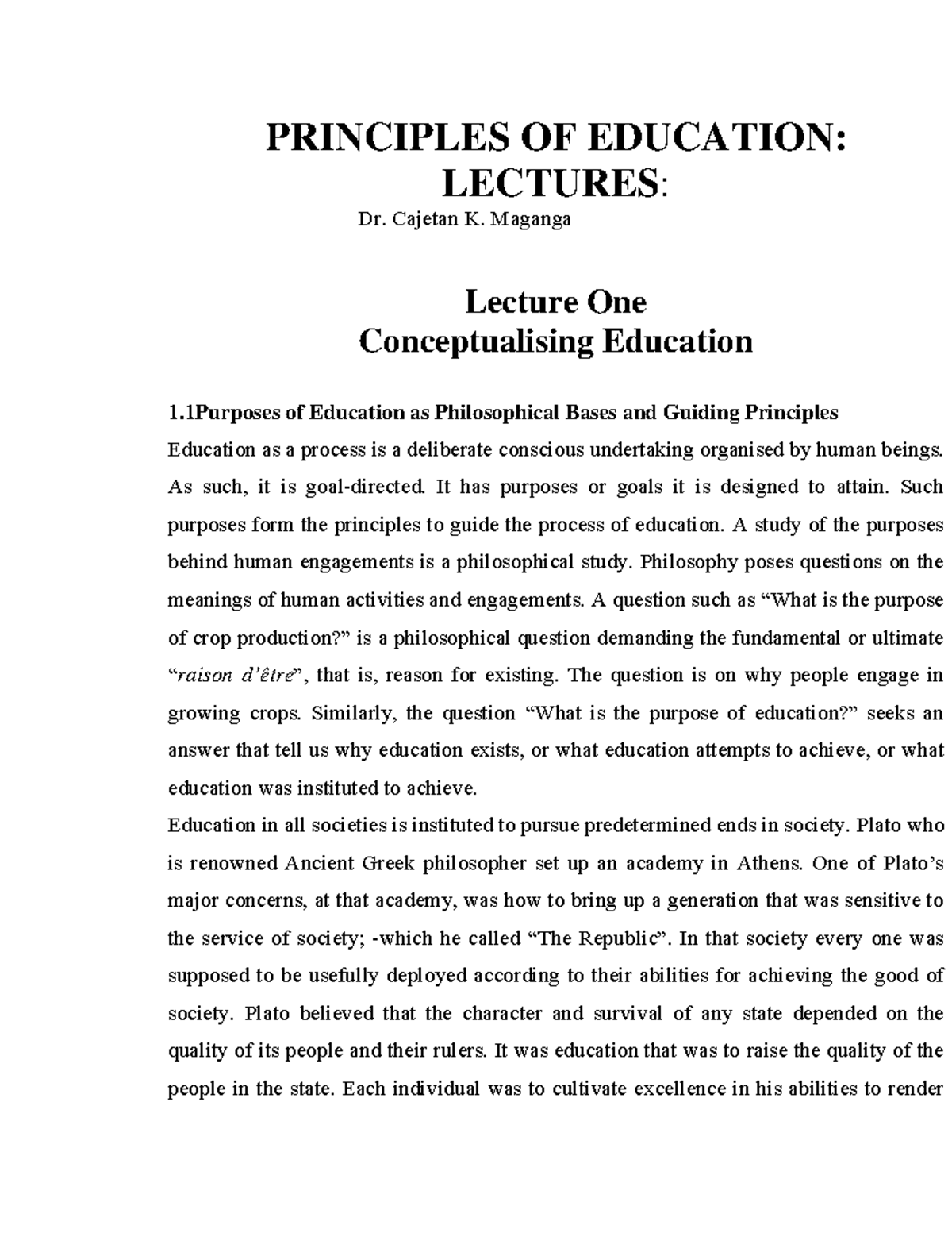 Principles of education lectures lecture 0 - PRINCIPLES OF EDUCATION ...