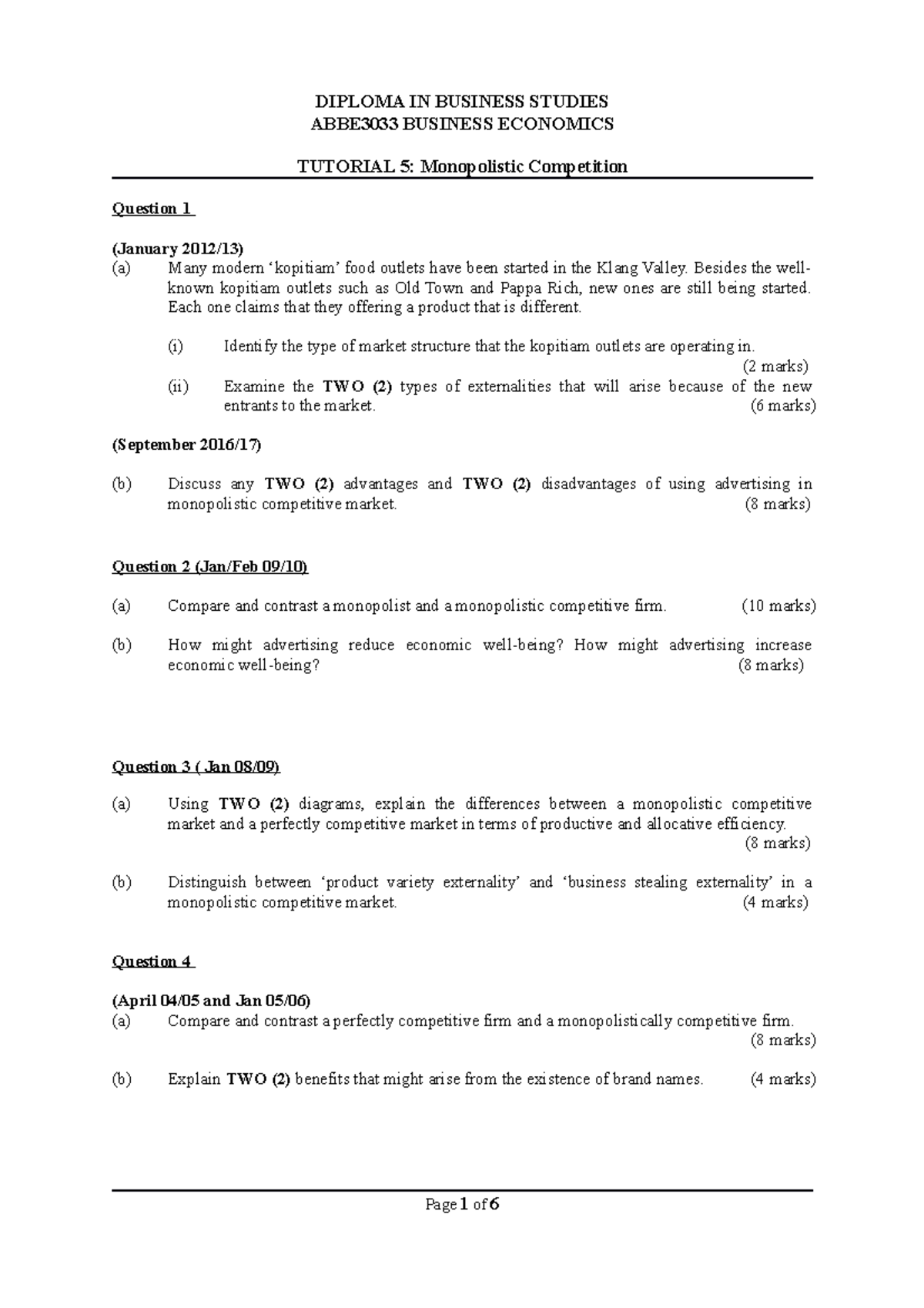 Tutorial 3 Q-T- MC - DIPLOMA IN BUSINESS STUDIES ABBE3033 BUSINESS ...