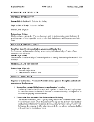 Literacy Methods Task 1 - LESSON PLAN TEMPLATE – 2015 GENERAL INFORMATION Lesson Title & - Studocu