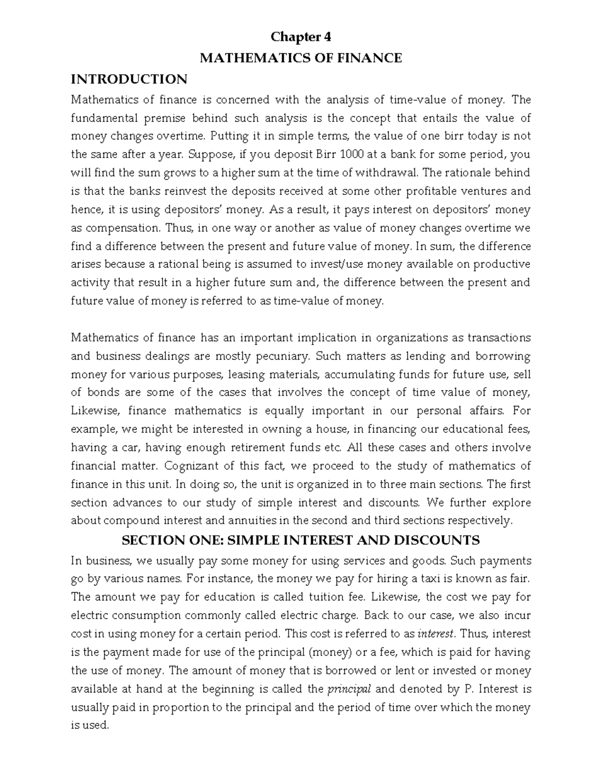 Matsh Ch 4 - MATHEMATICS OF FINANCE-Time value of money - Chapter 4 ...