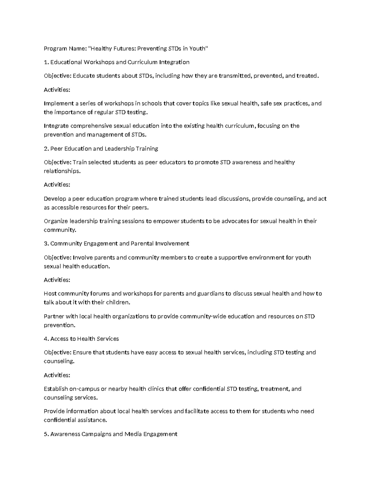 Youth Empowerment for Sexual Health - Program Name: "Healthy Futures ...