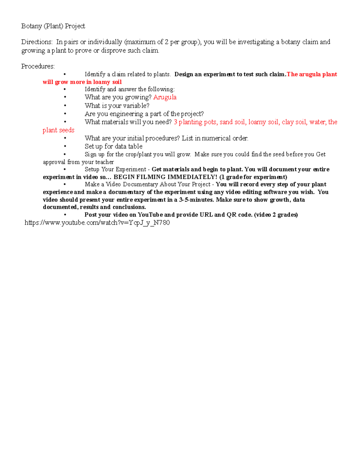 Botany Plant Project Experiment copy - Botany (Plant) Project ...