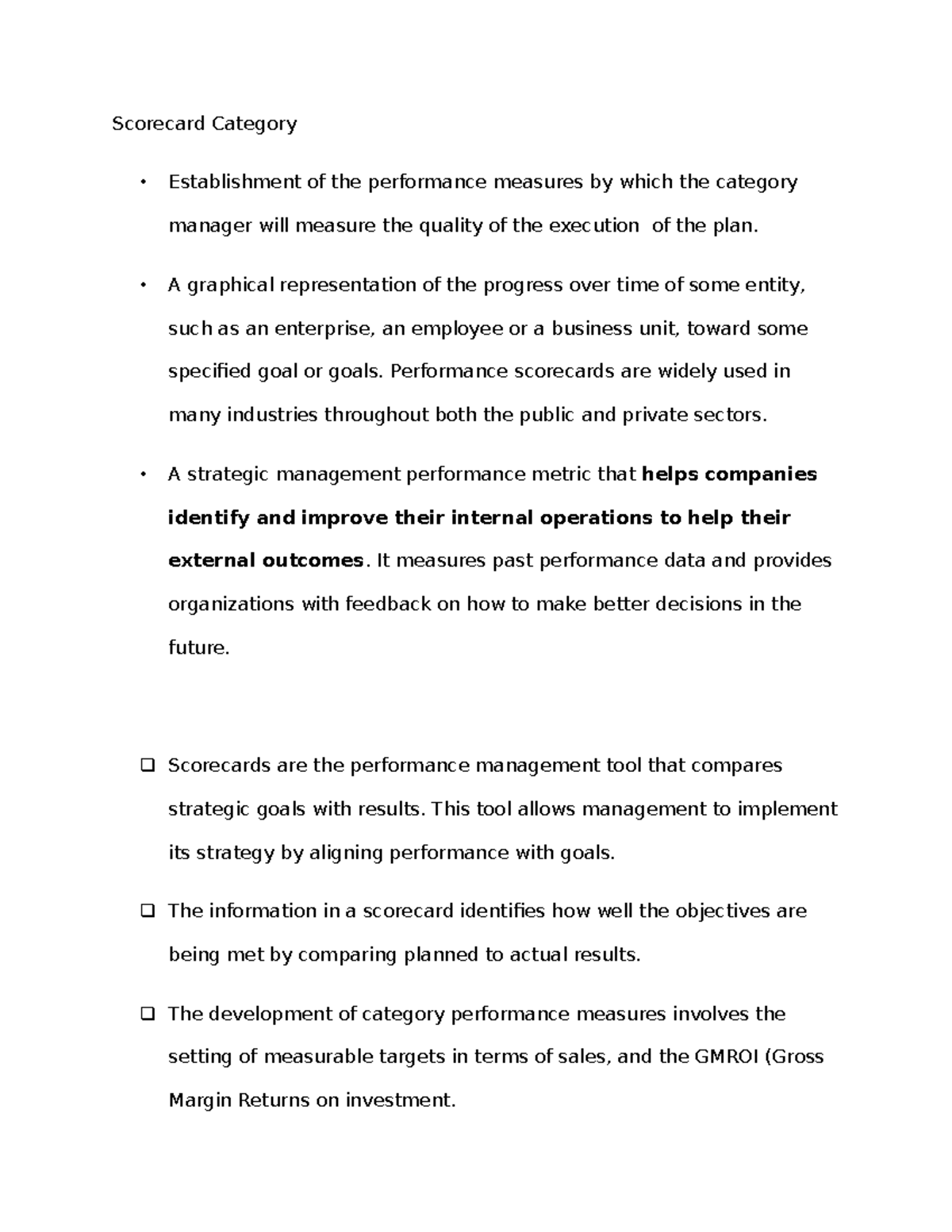 Scorecard Category - Scorecard Category Establishment of the ...