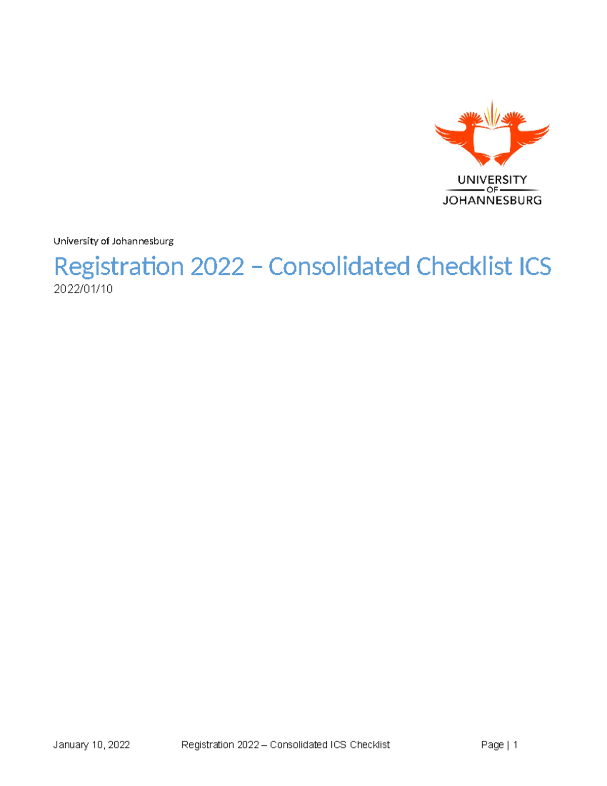 Consolidated Registraion Checklist - 2022 - University of Johannesburg ...