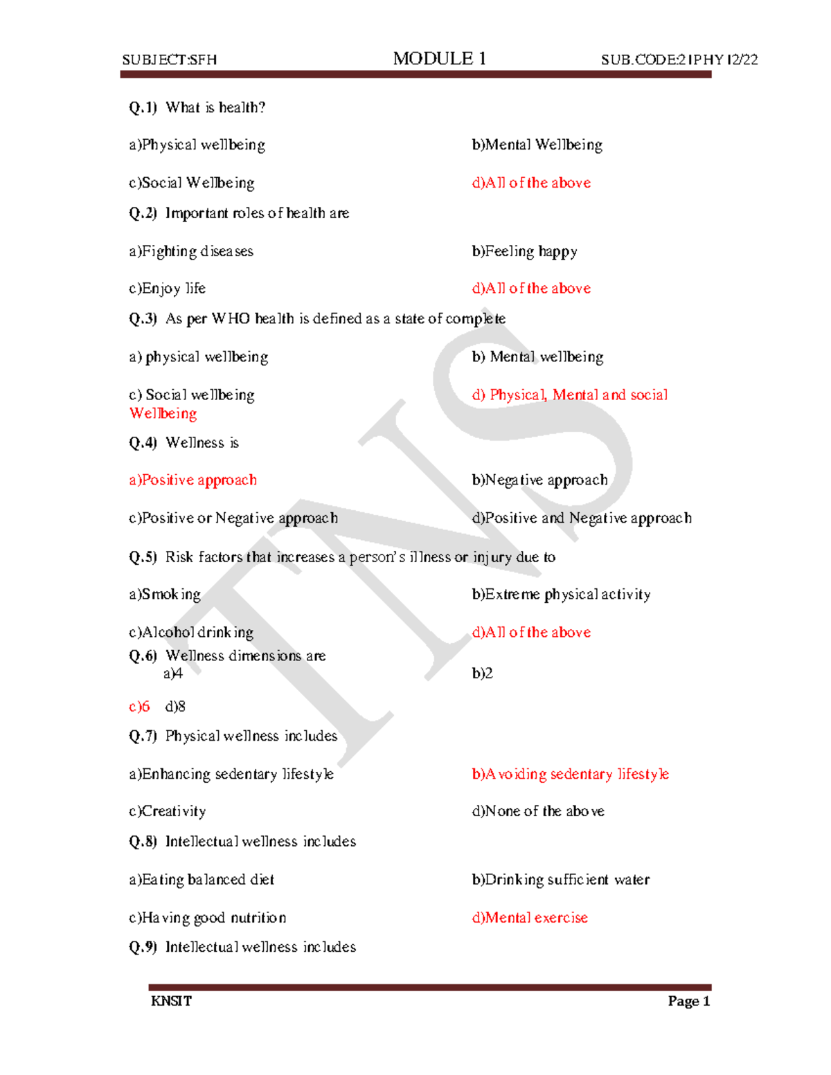Scientific Foundation Of Health Module 1 - Q. 1) What is health? a ...