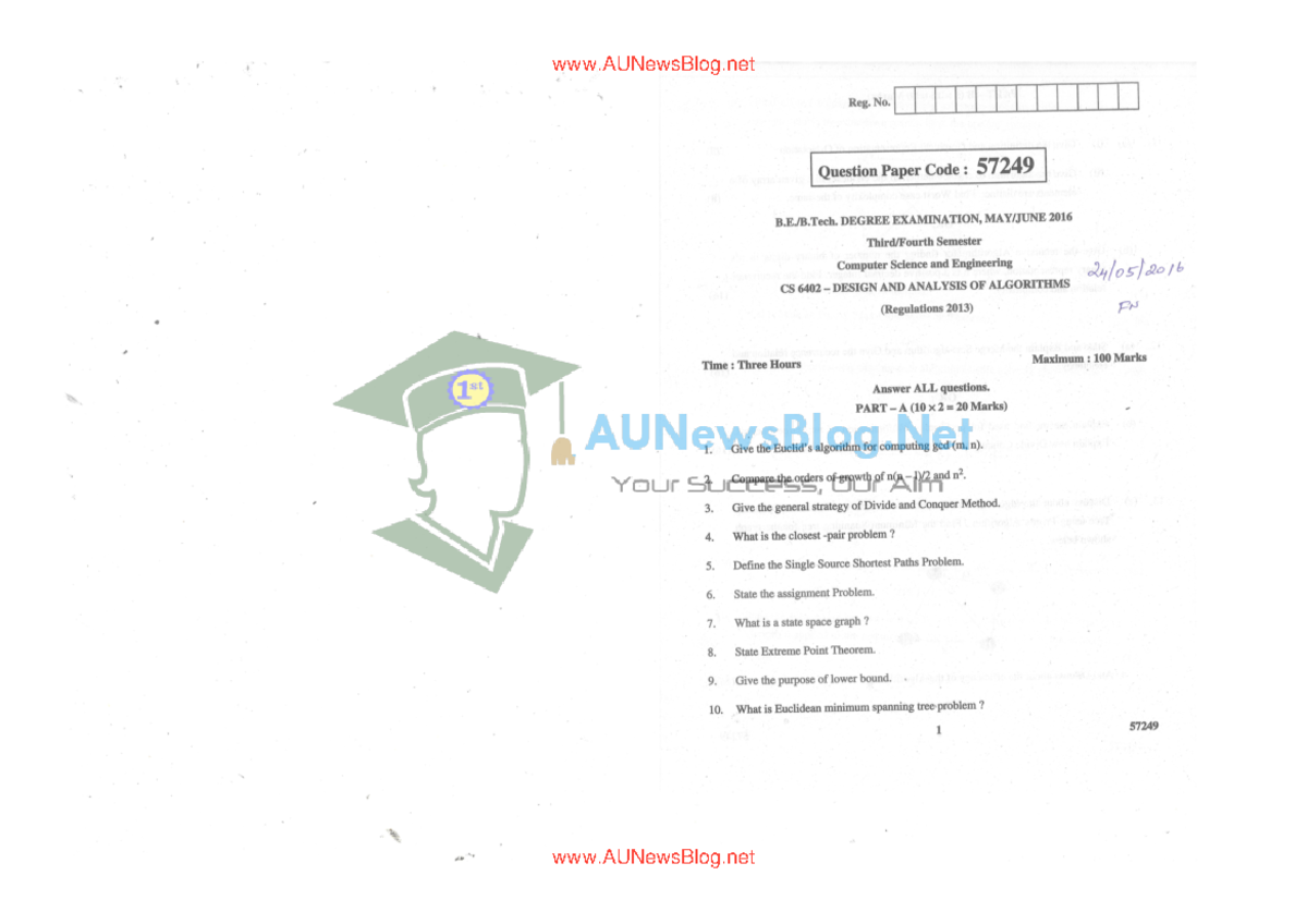 Previous qp daa - revision - Design and Analysis of Algorithms - Studocu