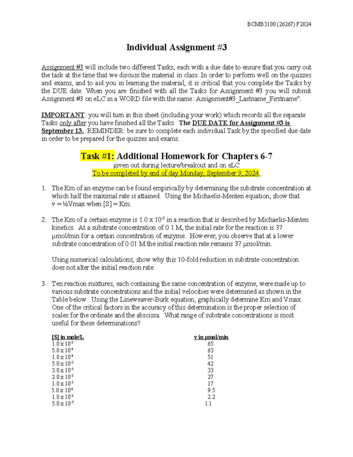 Individual Assignment #3 updated BCMB3100 F2024 - Individual Assignment Assignment #3 will ...