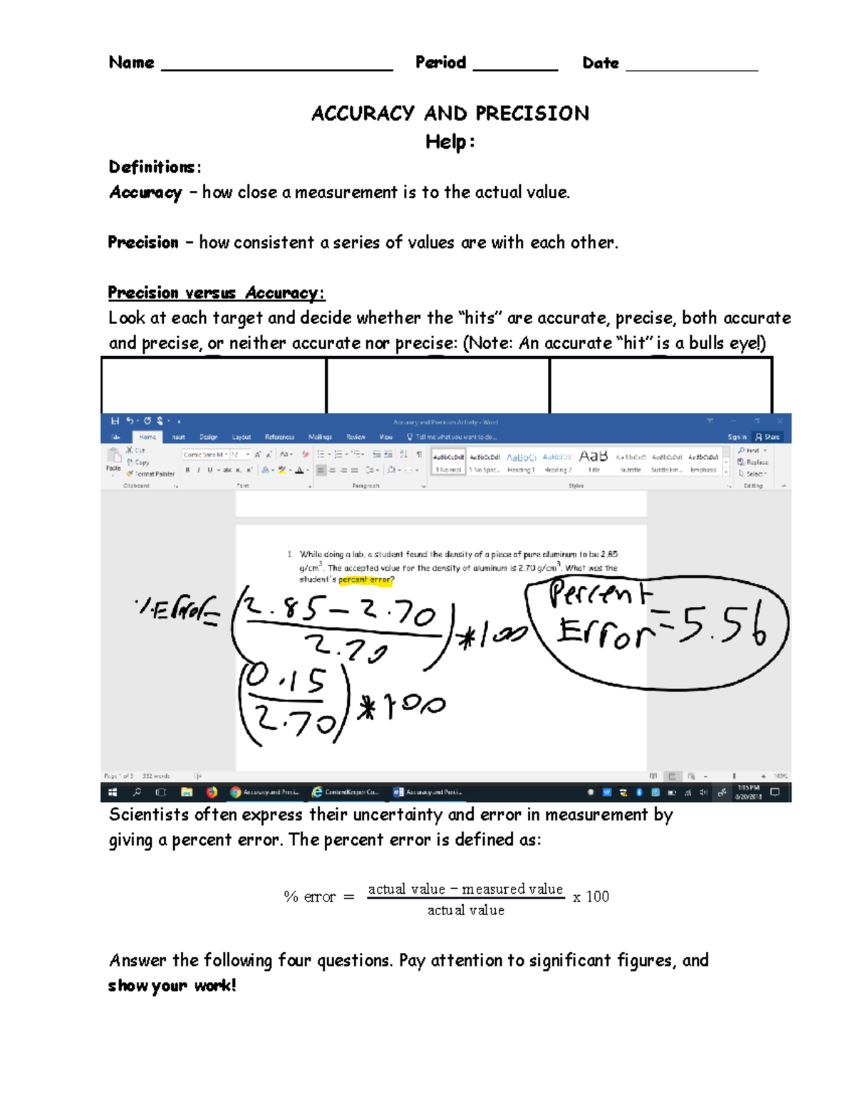 Chemistry Accuracy and Precision Activity - Name ...