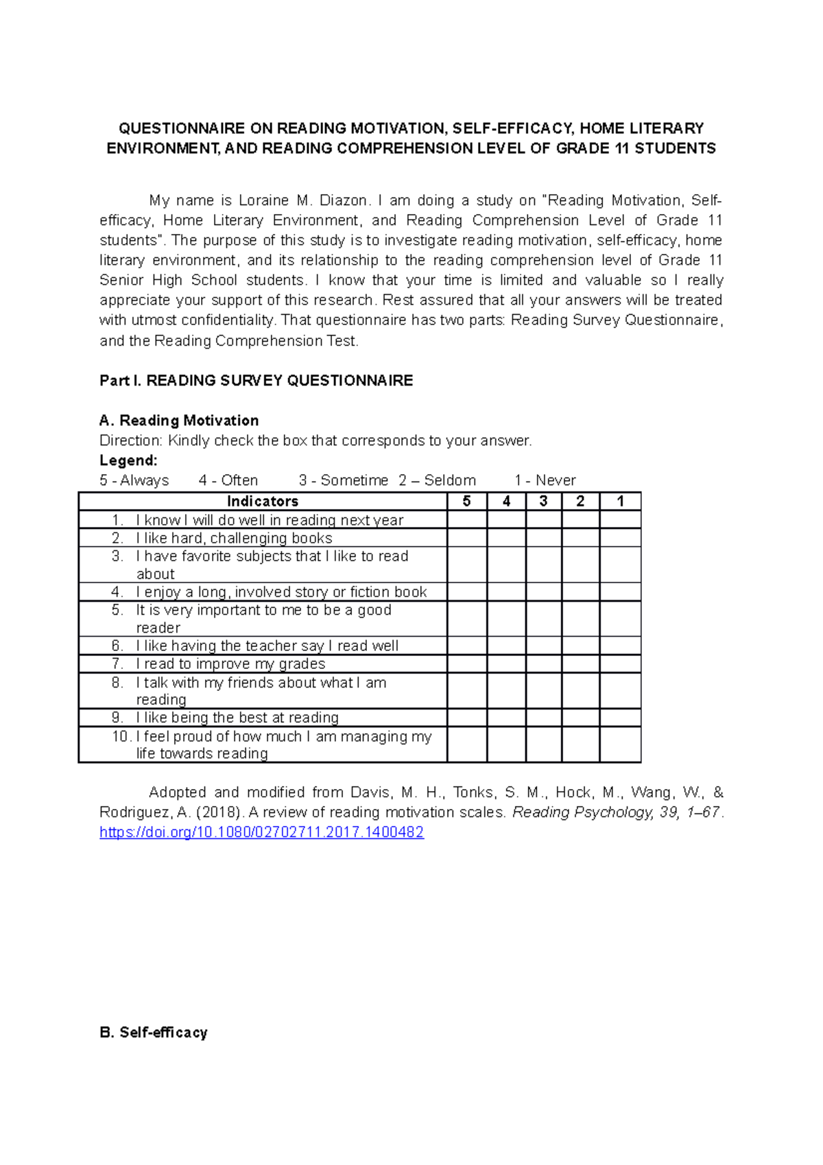 Questionnaire for printing - QUESTIONNAIRE ON READING MOTIVATION, SELF ...