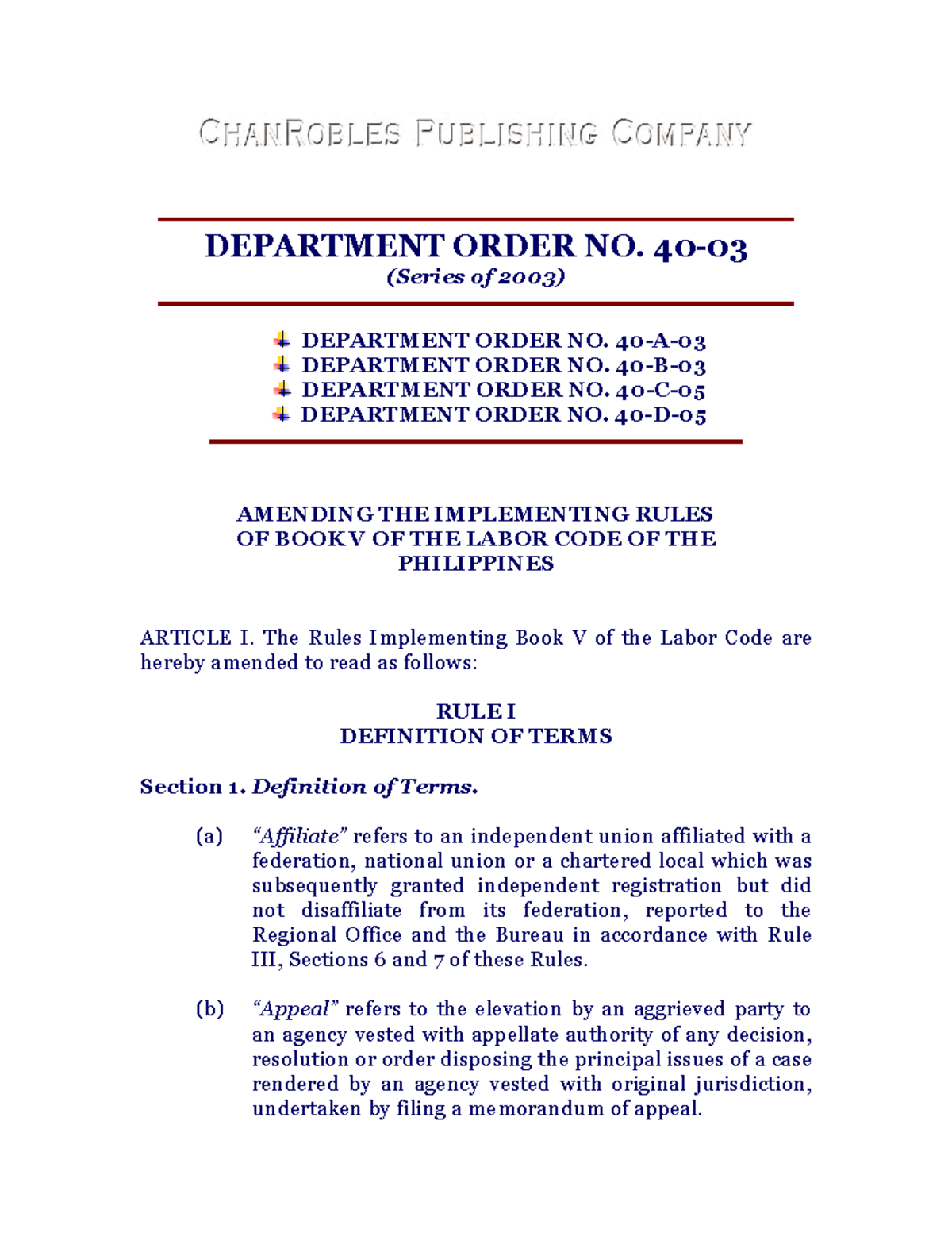 Deaprtment Order No. 40-03, Series of 2003 - DEPARTMENT ORDER NO. 40 ...