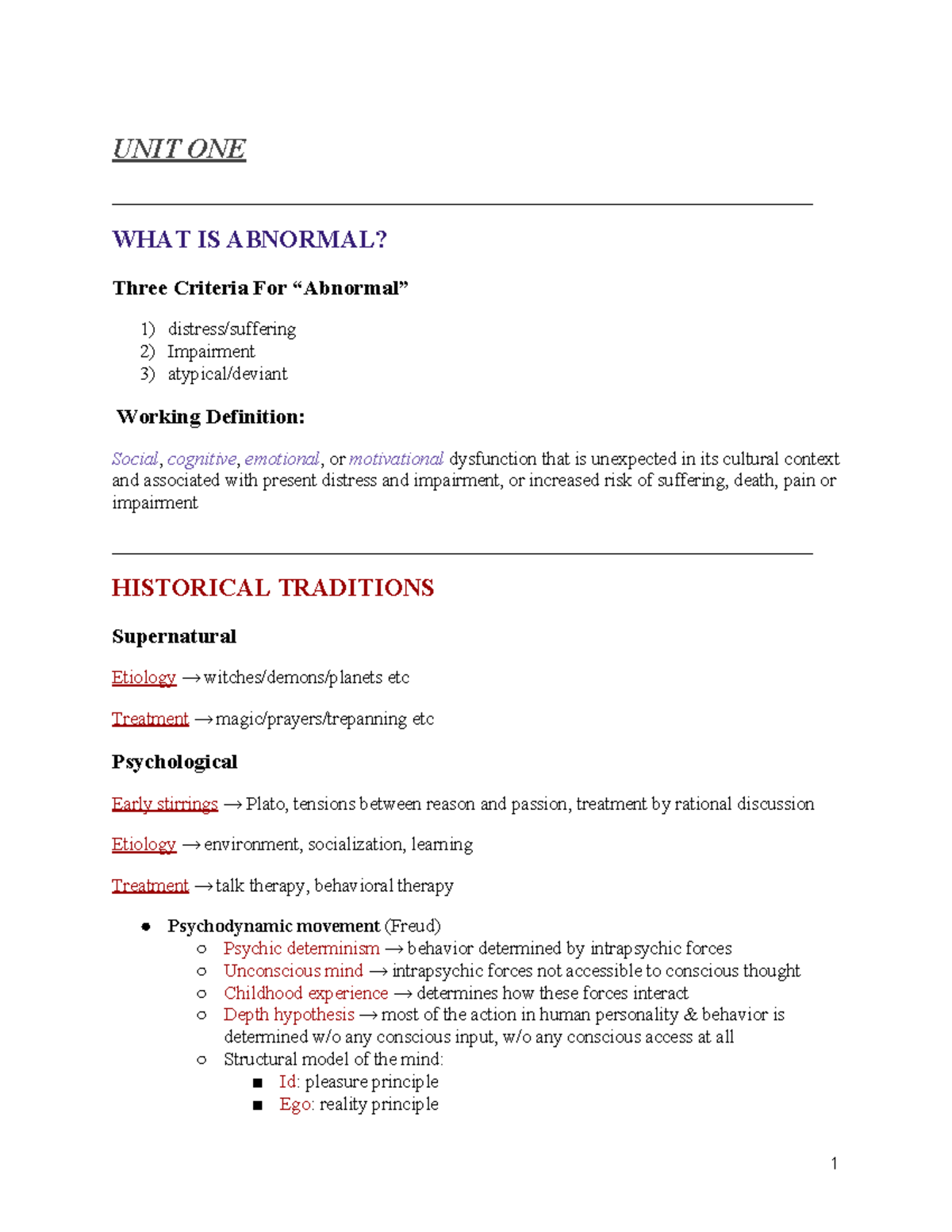 Adult Abnormal Behavior final study guide - UNIT ONE - Studocu