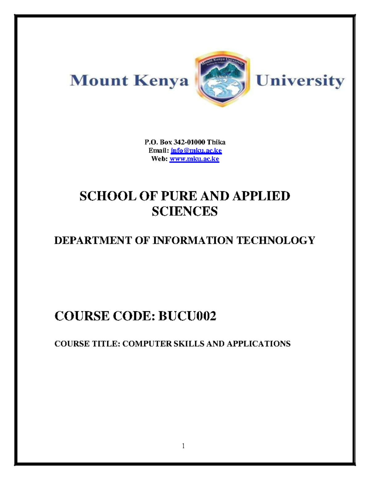 BUCU002 - NOTES - P. Box 342-01000 Thika Email: info@mku.ac Web: mku.ac ...