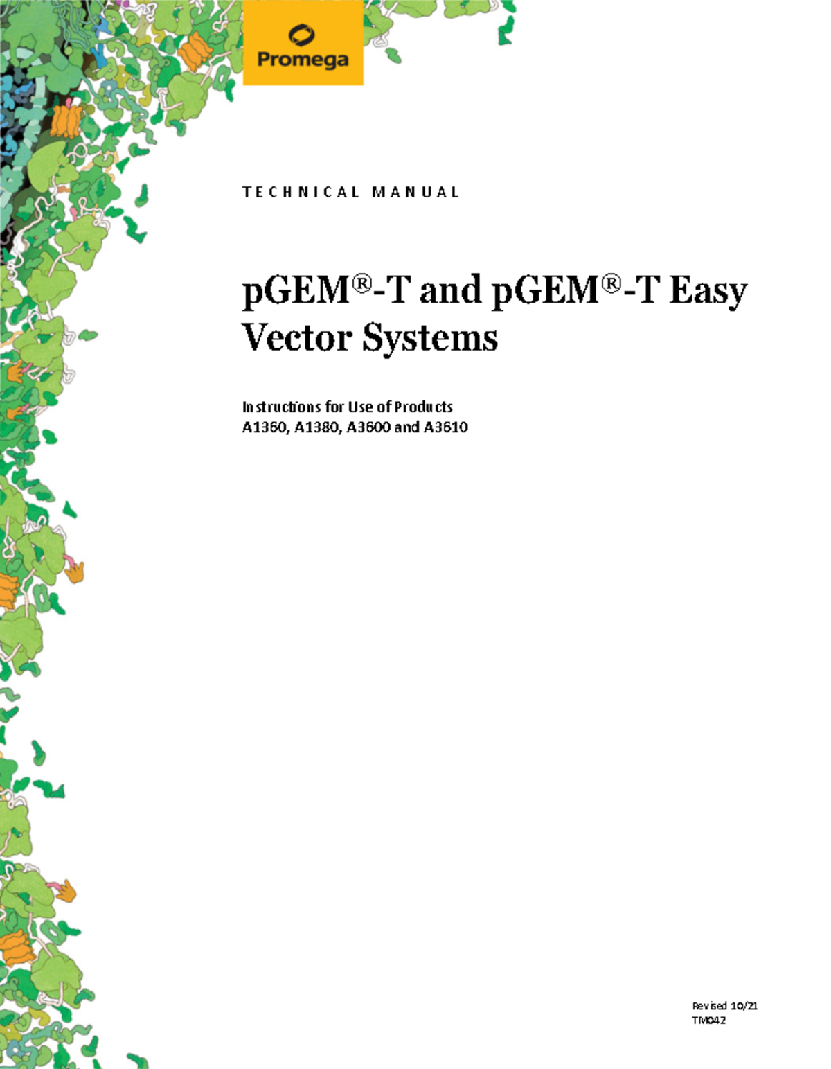 P GEM-T Product Information - Revised 10/ TM pGEM ® -T and pGEM ® -T Easy Vector Systems - Studocu