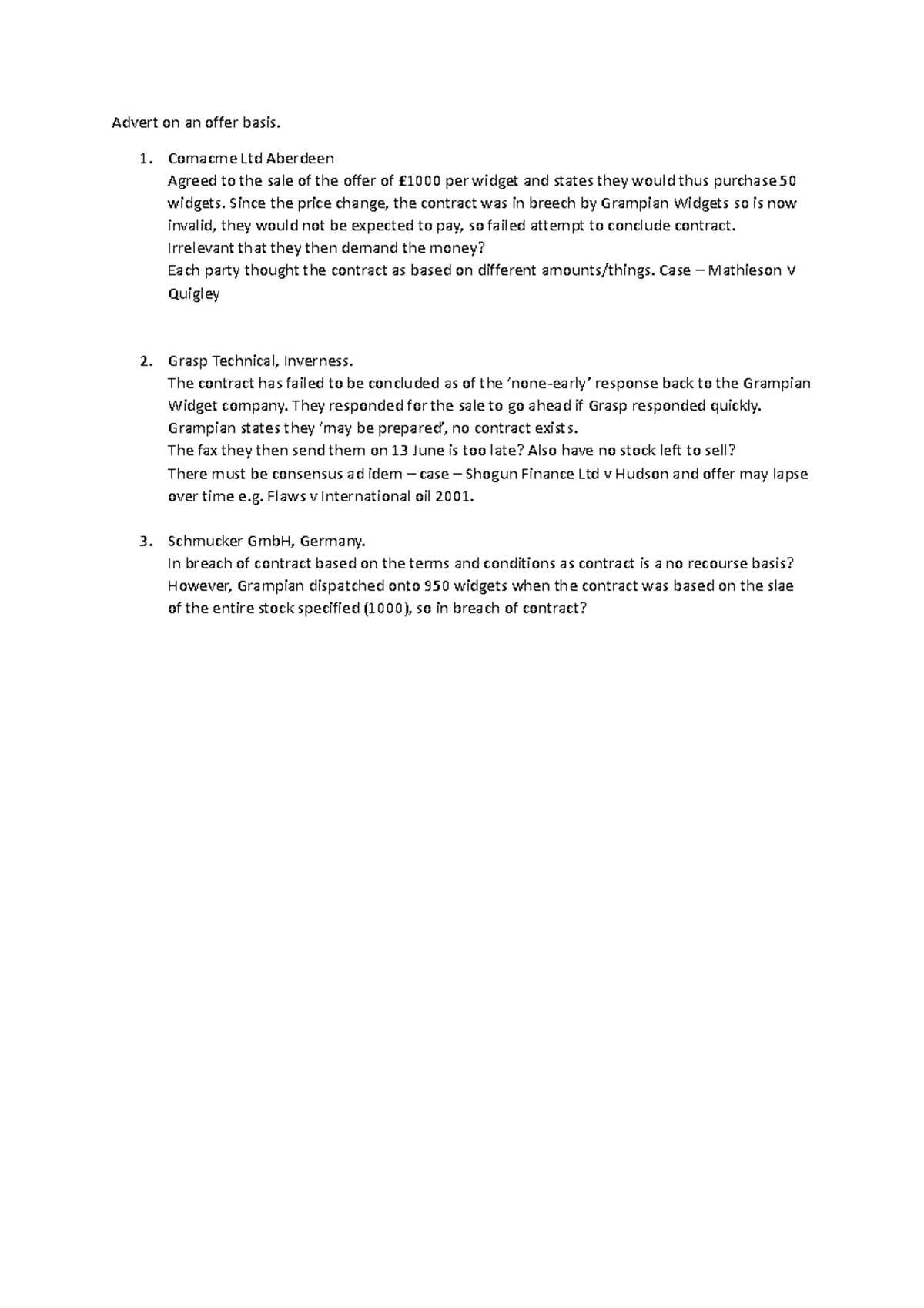 Tutorial 1 notes - Advert on an offer basis. 1. Comacme Ltd Aberdeen ...